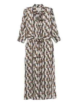 ALESSANDRO ENRIQUEZ Printed Long Shirt Dress With Tie Neck And Belt