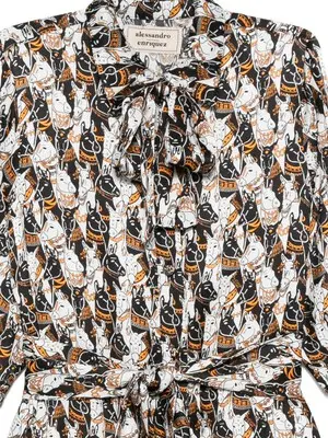 ALESSANDRO ENRIQUEZ Printed Long Shirt Dress With Tie Neck And Belt