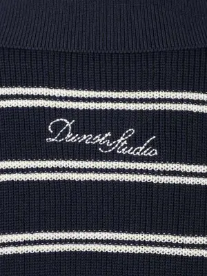 DUNST Cotton Blend Striped Polo Shirt - Blue