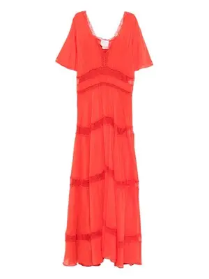 FORTE_FORTE V-neck Maxi Dress With Lace Trim - Red