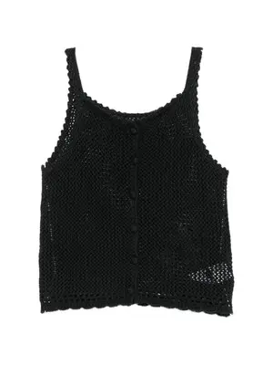 DUNST Crochet Knit Button-front Top - Black