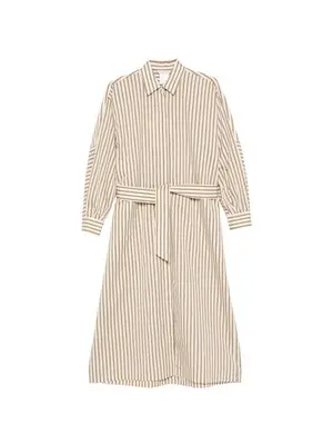 Max Mara Striped Silk Blend Belted Shirt Dress