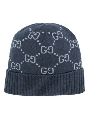 Gucci Gucci GG Jacquard Cashmere Beanie Blue