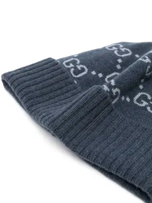 Gucci Gg Jacquard Cashmere Beanie - Blue