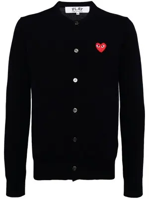 Play Comme Des Garcon Wool Cardigan With Red Heart Appliqu - Blue