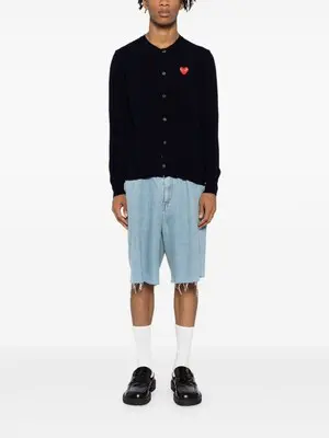 Play Comme Des Garcon Wool Cardigan With Red Heart Appliqu - Blue