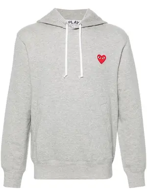 Play Comme Des Garcon Cotton Hoodie With Heart Logo - Grey