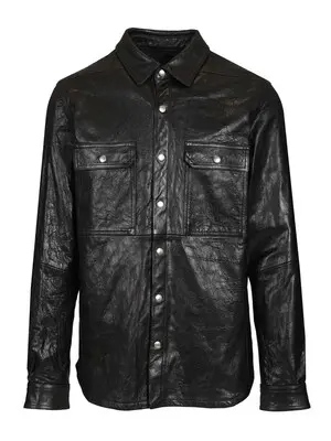 Rick Owens Leather Shirt Jacket - Black