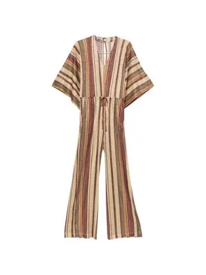 SIYU Striped V-neck Wide Leg Jumpsuit - Multi