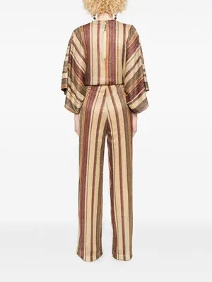 SIYU Striped V-neck Wide Leg Jumpsuit - Multi