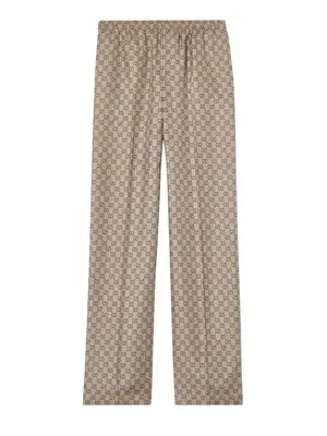 Gucci Silk Twill Monogram Trousers - Beige