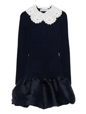 SELF-PORTRAIT Long Sleeve Mini Dress With Scalloped Collar And Ruffled Hem - Blue