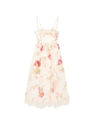 Zimmermann Roselight Linen Midi Dress - Pink
