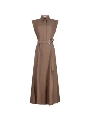 Brunello Cucinelli Belted Cotton Maxi Dress - Brown