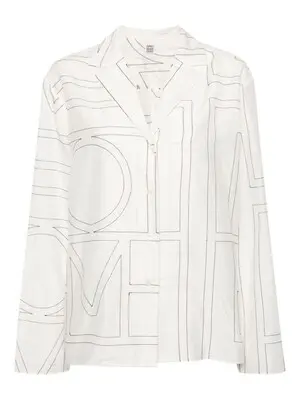 TOTEME Cotton Blend Monogram Pajama Shirt - White