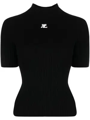 COURREGES Logo Turtle-neck Fine Knit Sweater - Black