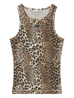 GANNI Leopard Print Organic Cotton Tank Top - Multi