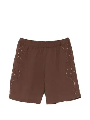 VENUJA Beach Shorts With White Dot Embellishments - Brown