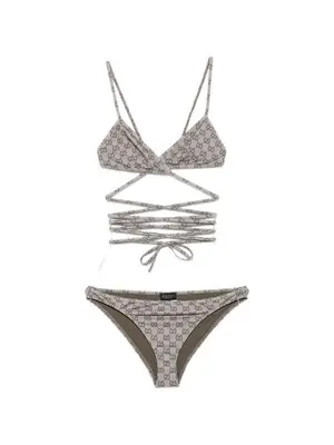 Gucci Gg Supreme Triangle Bikini Set - Beige