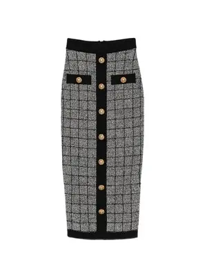 Balmain Checked Tweed Pencil Skirt - Black