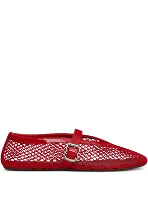 Alaïa Fishnet Ballet Flats With Buckle Detail - Red