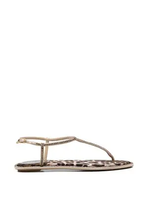 Rene Caovilla Diana Embellished Leopard Print Leather Flat Sandals - Multi
