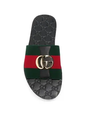 Gucci Riviera Slide Sandals With Gold Tone Logo Detail