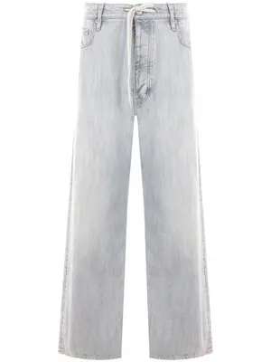 Balenciaga Wide Leg Logo Jeans - Multi