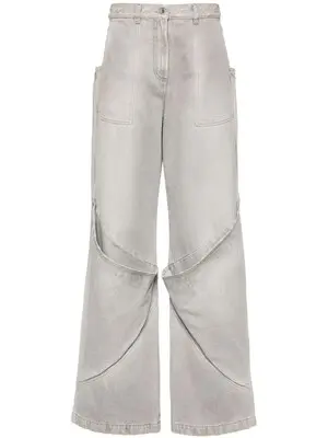 Attico Wide-leg Cotton Jeans With Distressed Detail - Grey