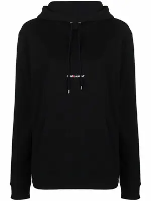 Saint Laurent Logo Cotton Hoodie - Black