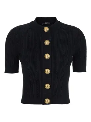 Balmain Crewneck Cardigan With Button Fastening - Black