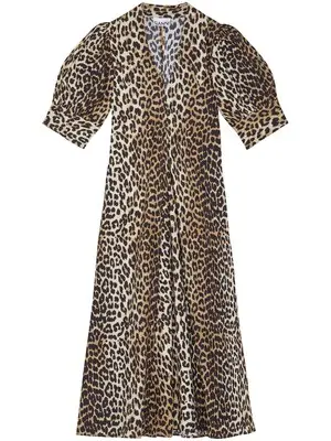 GANNI Leopard Print Organic Cotton Maxi Dress - Multi