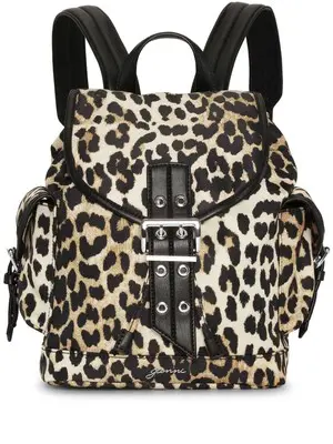 GANNI Bucky Nylon Small Backpack With Leopard Print - Multi