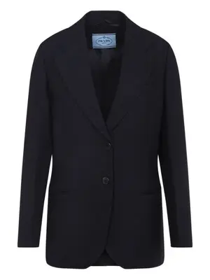 Prada Single-breasted Jacket With Notch Lapels And Herringbone Pattern - Blue