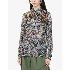 Dries Van Noten Embellished Graphic Print Crepe Shirt