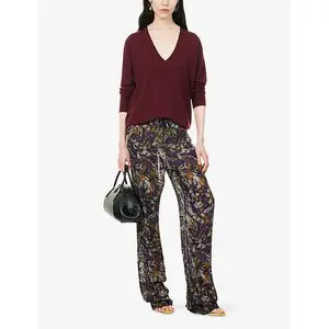 Dries Van Noten Graphic Pattern Crepe Wide-leg Trousers - Purple