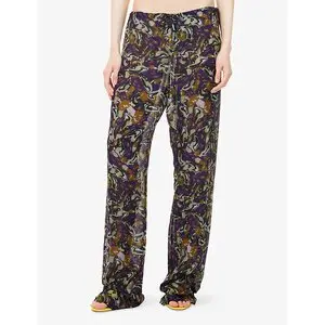 Dries Van Noten Graphic Pattern Crepe Wide-leg Trousers - Purple