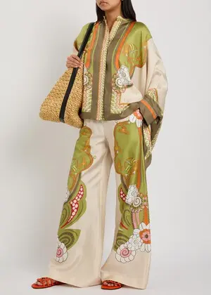 La DoubleJ Printed Wide-leg Silk Trousers - Multicoloured