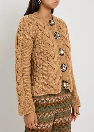 La DoubleJ Portrait Crystal-embellished Wool-blend Cardigan - Camel