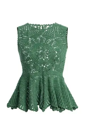 Ulla Johnson Cora Hand-crocheted Cotton Peplum Top - Green