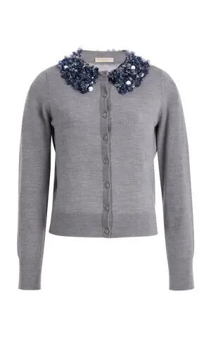 Ulla Johnson Anna Embellished Merino Wool Cardigan - Grey