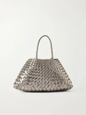 Dragon Diffusion Santa Croce Small Woven Leather Tote - Silver