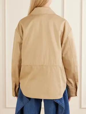 Loewe Logo-embossed Leather-trimmed Cotton-gabardine Jacket - Neutrals