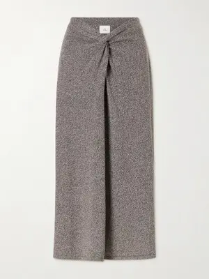 THE ELDER STATESMAN Knotted Marl Knitted Cashmere Midi Skirt - Brown