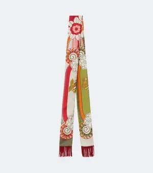 La DoubleJ Fringed Printed Silk Scarf - Multicoloured