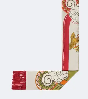 La DoubleJ Fringed Printed Silk Scarf - Multicoloured