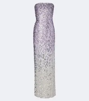 Jenny Packham Lucille Sequined Strapless Gown - Silver
