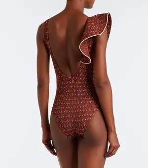 Johanna Ortiz Ruffled Printed One-piece Swimsuit - Brown