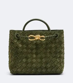 Bottega Veneta Andiamo Intrecciato Small Suede Top-handle Bag - Green