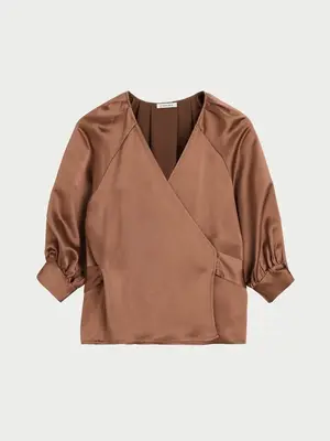 BY MALENE BIRGER Pacey Satin Wrap Blouse - Latte Brown